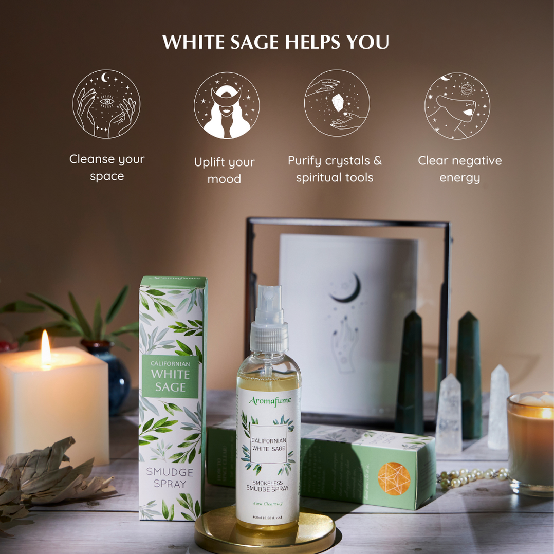 White Sage Smudge Spray Gift Set | White Sage Cleansing Set – Aromafume ...